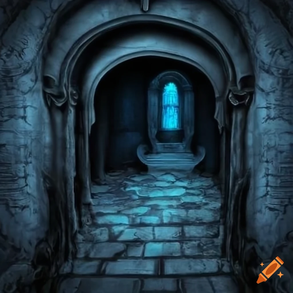 Fantasy dark crypt with dark blueish tint