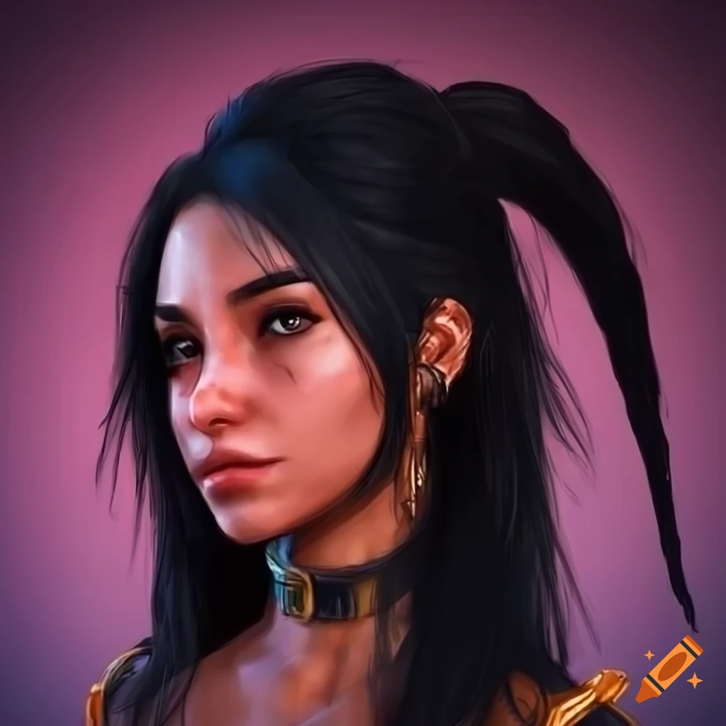 A realistic, cyberpunk latina woman with her hair in a pony tail ...