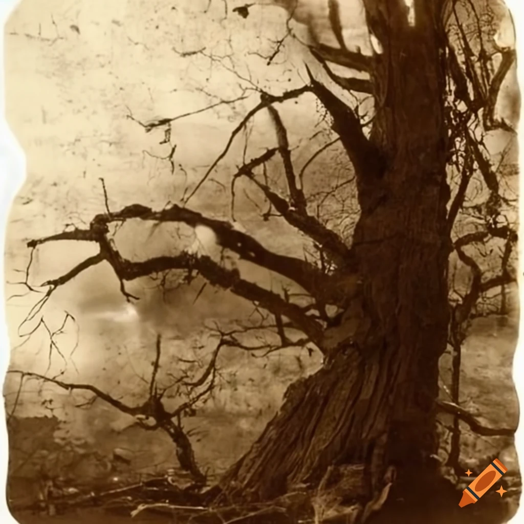 Victorian photograph of a tree being destroyed by a bolt of lightning ...