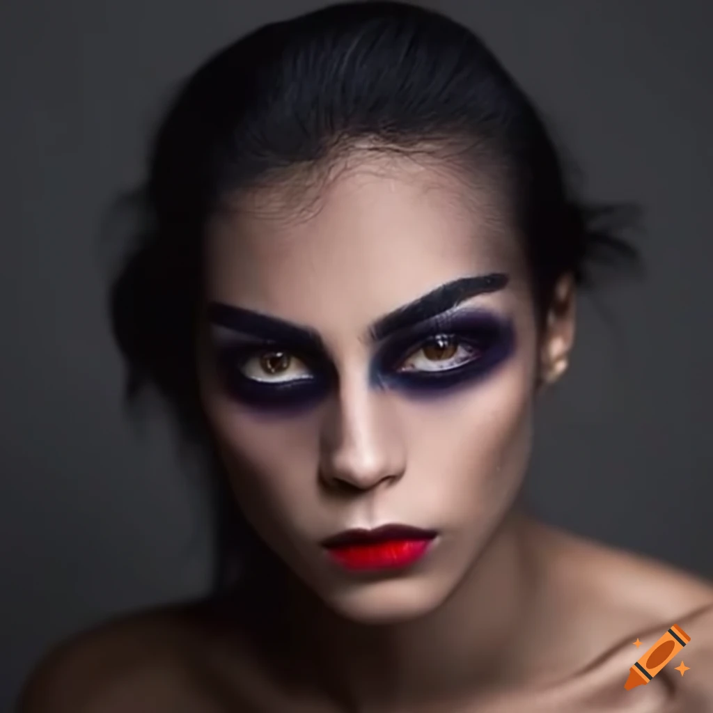 An androgynous mexican model staring into the camera with dark makeup ...