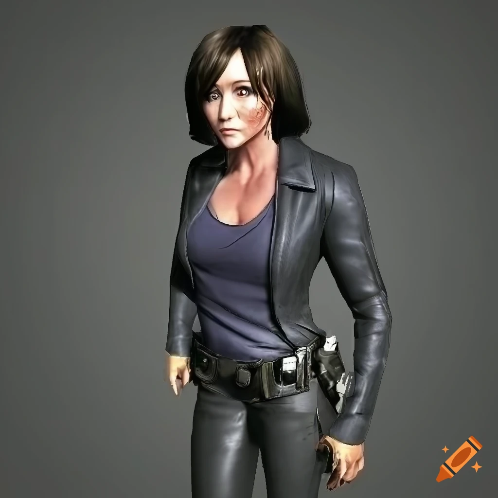 Photorealistic, Shannen Doherty as policeofficer, slim, police-hi-vis ...