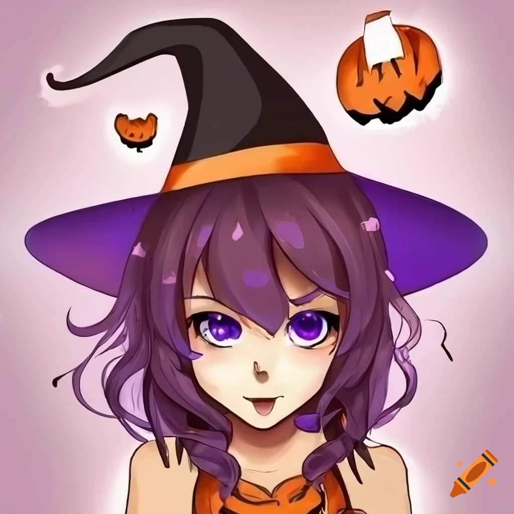 A cute abstract, halloween witch in anime style
