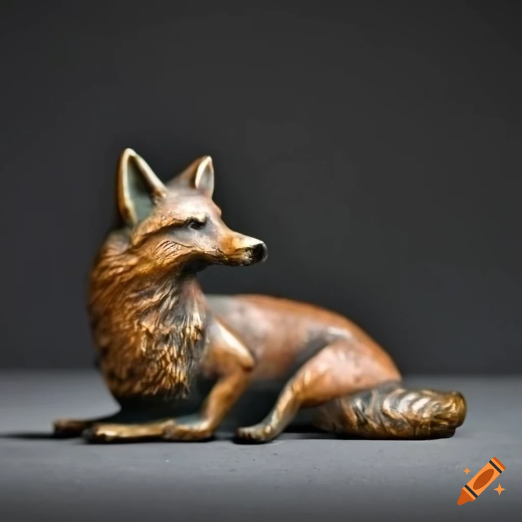Antique small sleeping fox, bronze aged copper patina, victorian era ...