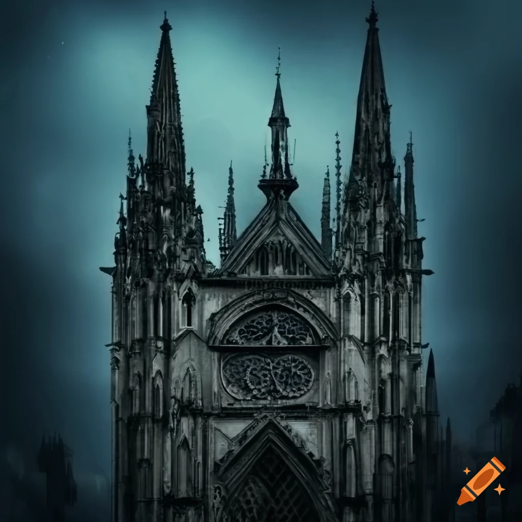 Gothic cathedral, huge, dark, imposing, apocalyptic mood