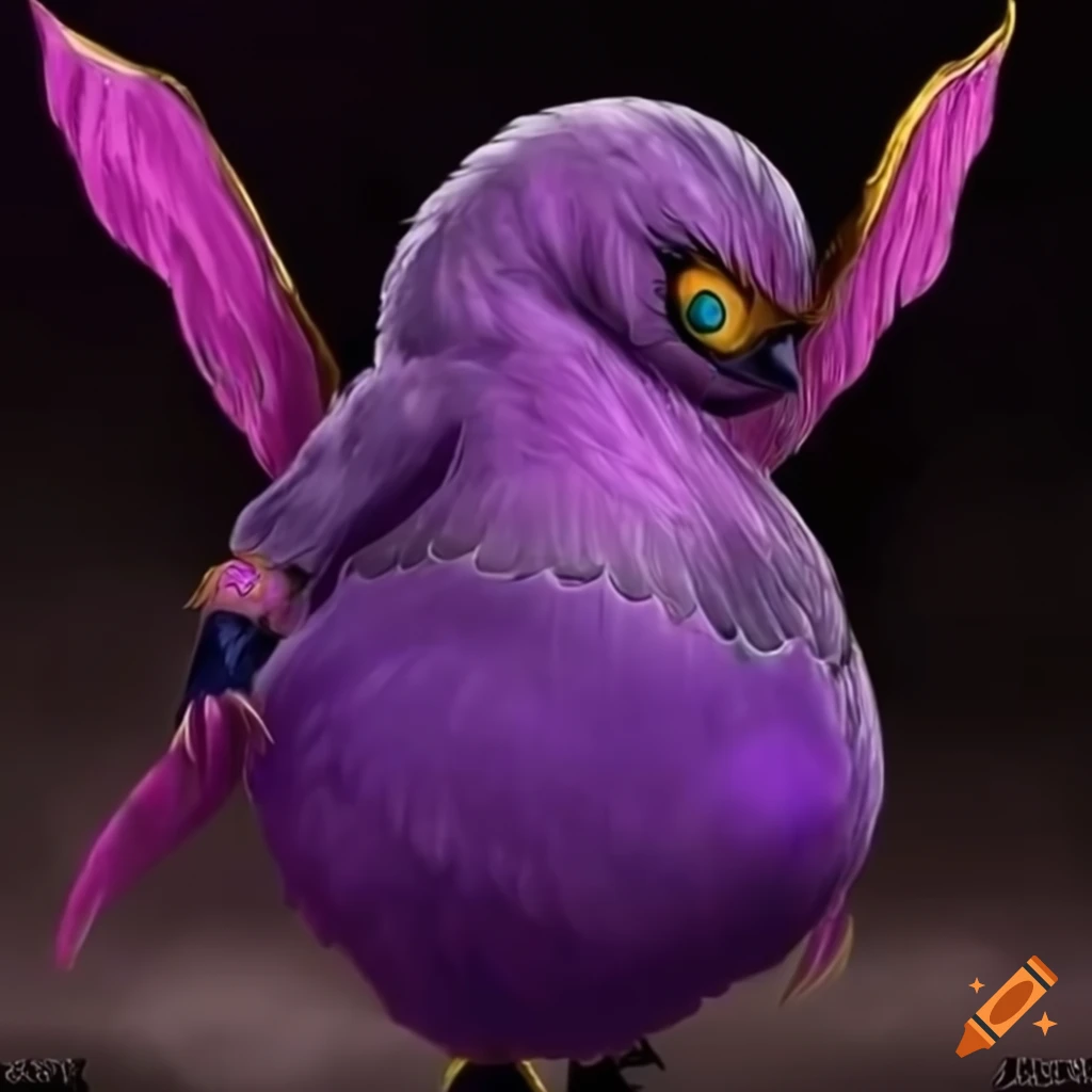 Purple fat demon bird inspired by Majin Boo and lord rhapthorne on Craiyon