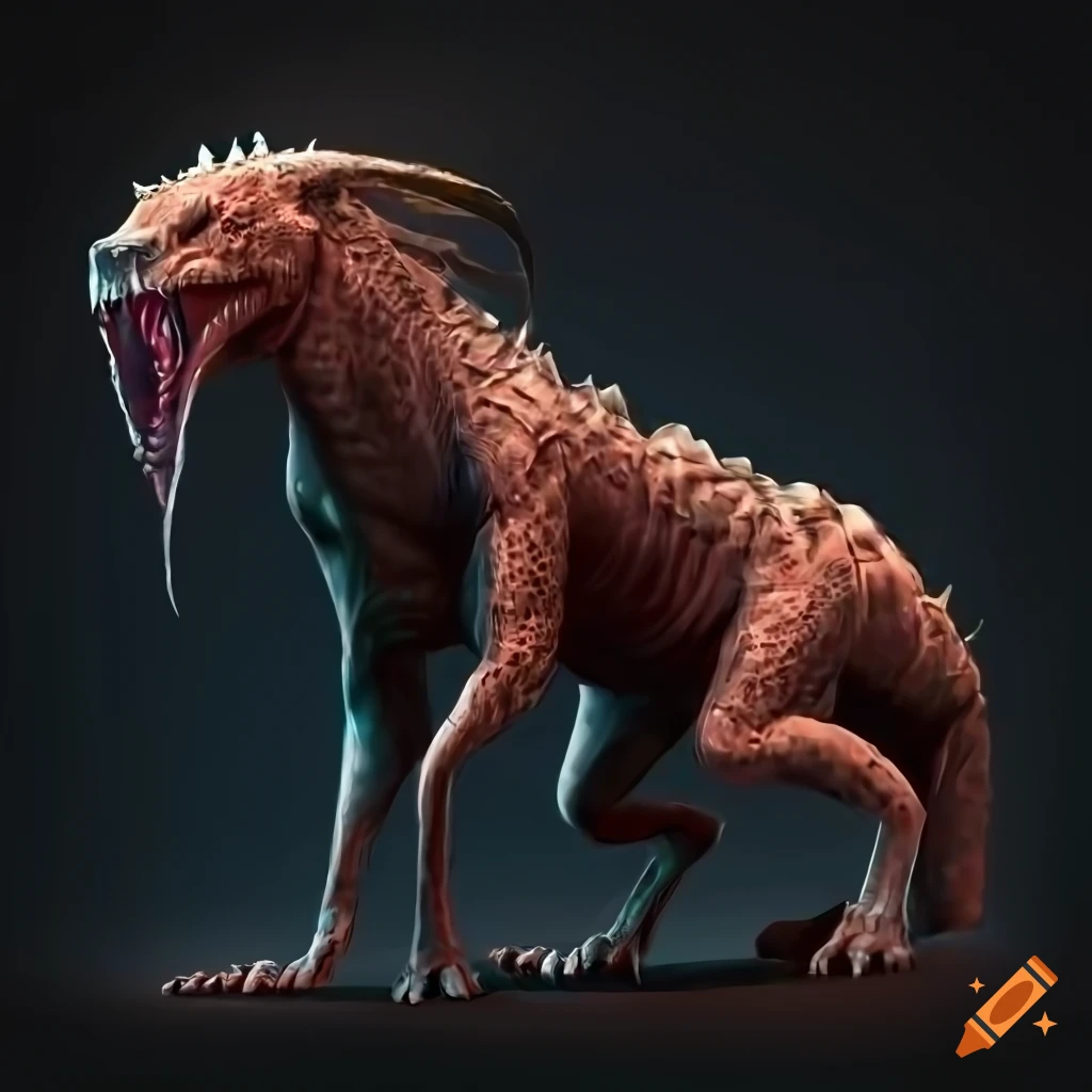 The creature is long like a snake, with scaly black skin and sharp ...