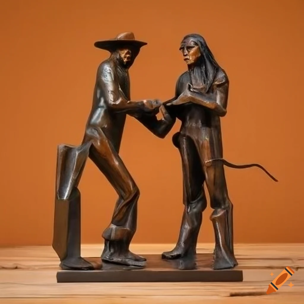 Geometric bronze sculpture modern of a cowboy and an native american ...