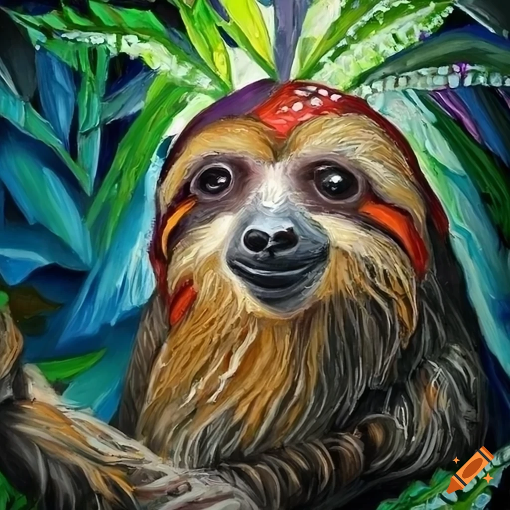Shaman sloth ceremony in the urban jungle oil painting