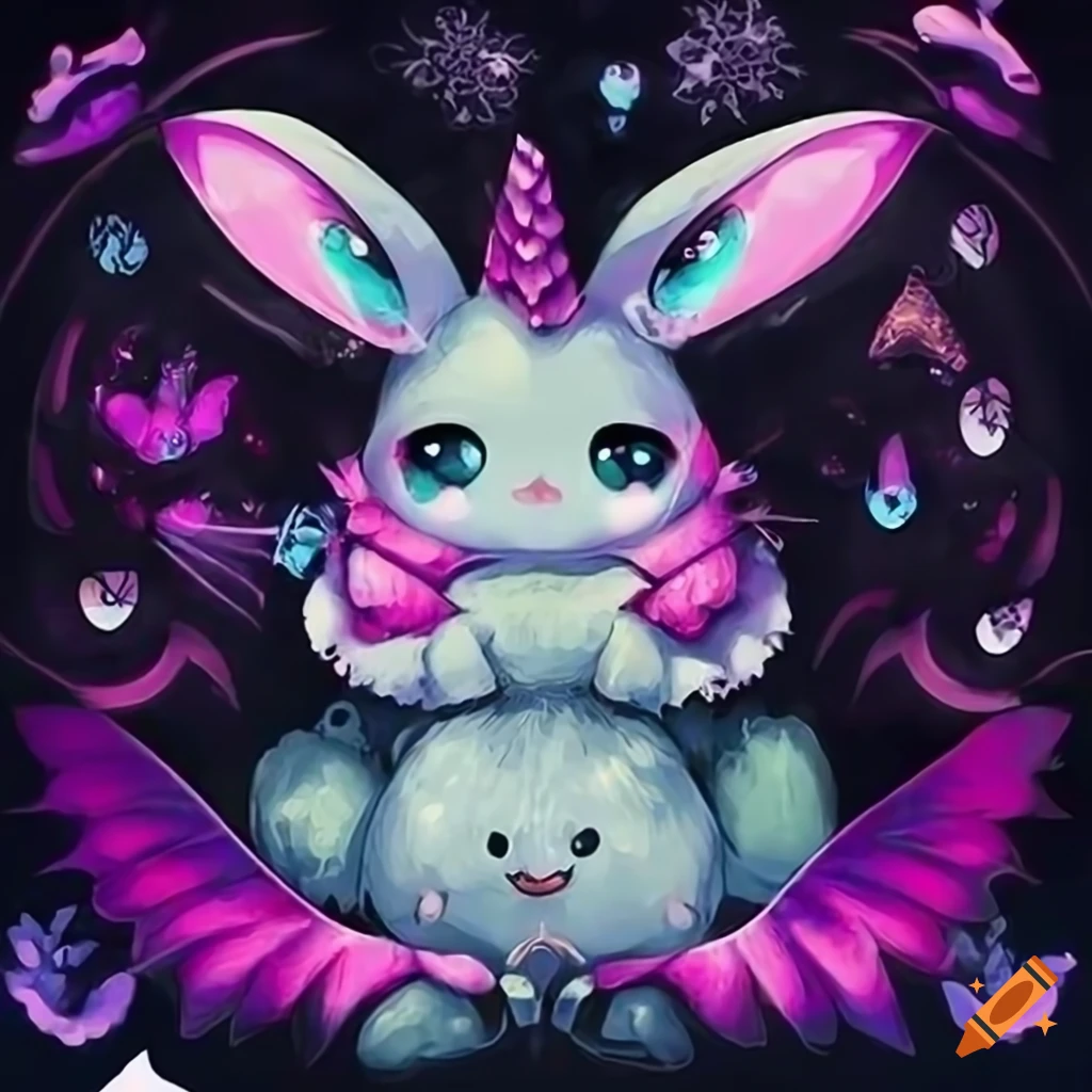 Kawaii rabbit dragon goth and adorable eyes