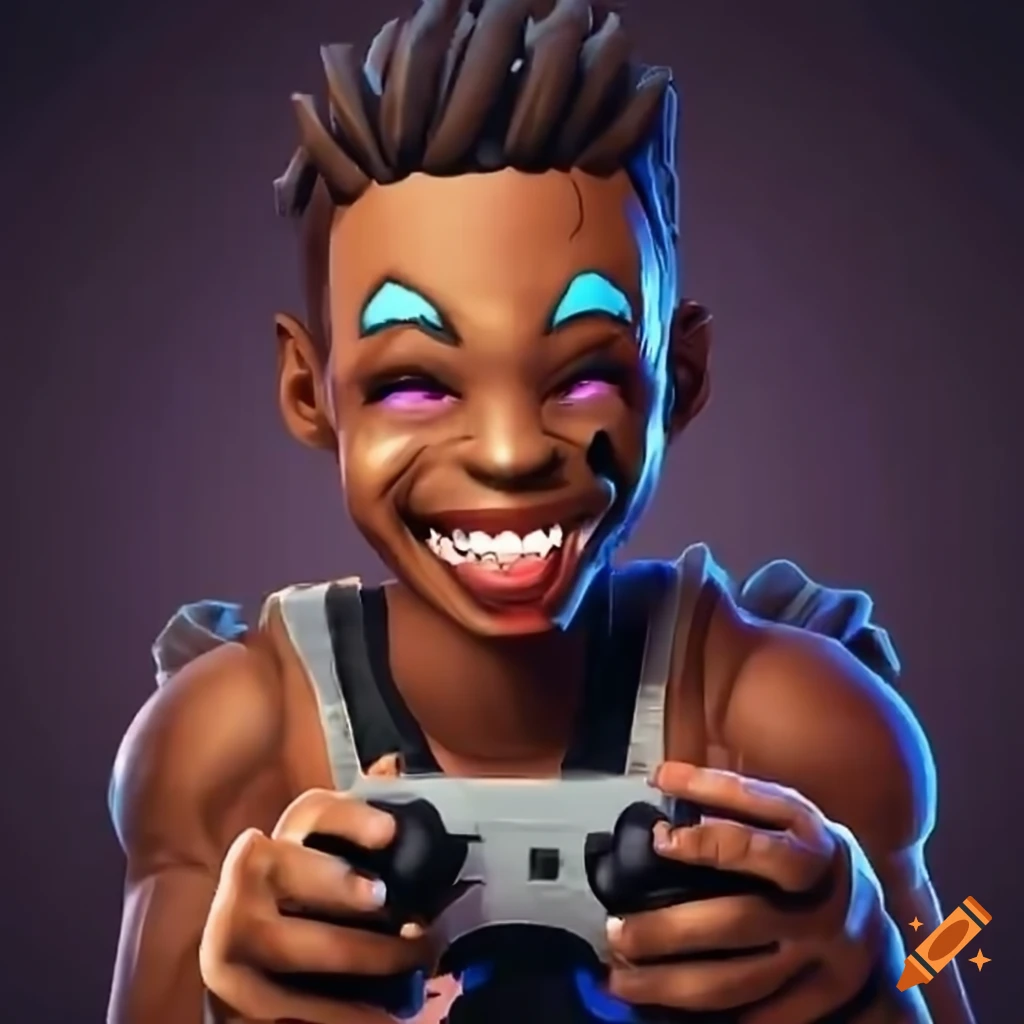 Brown skin gamer boy laughing while winning at his videogame on Craiyon