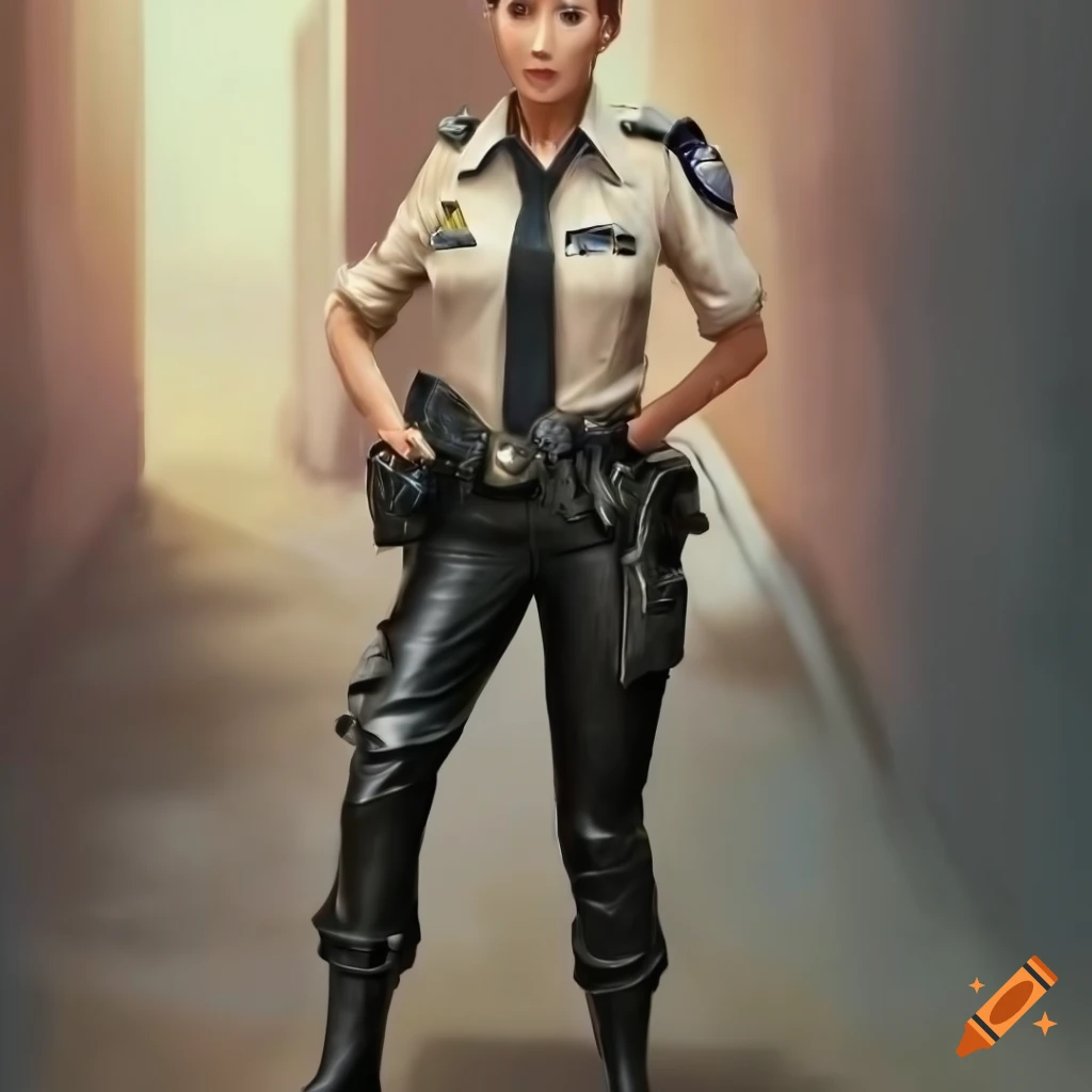 Photorealistic, maggie q, as policeofficerr, slim, age 20, beige-police ...