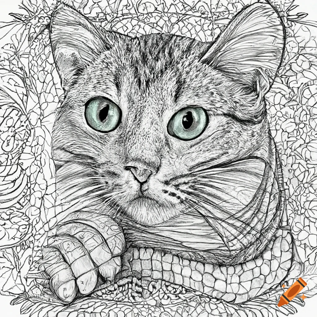 Coloring book page of a cat