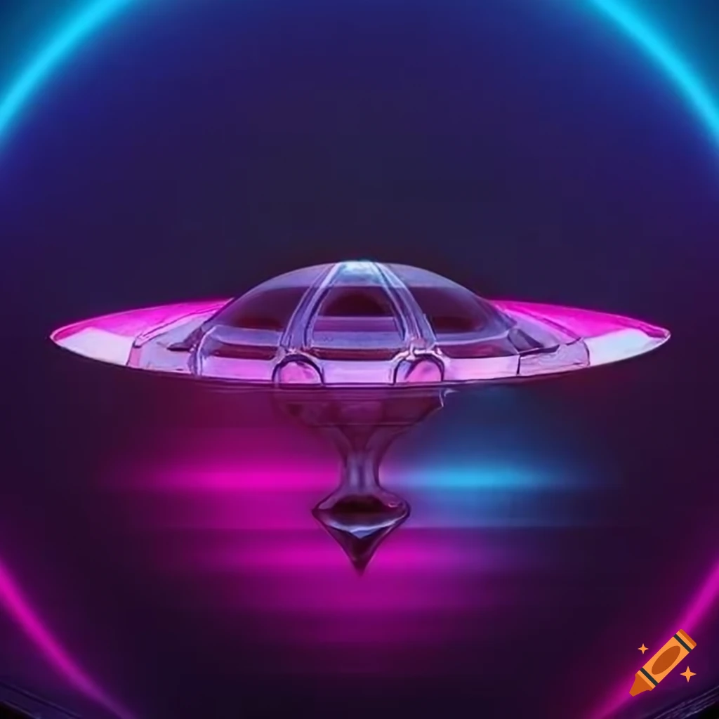 Futuristic gem encrusted UFO with sigil seals, vaporwave rainbow ...