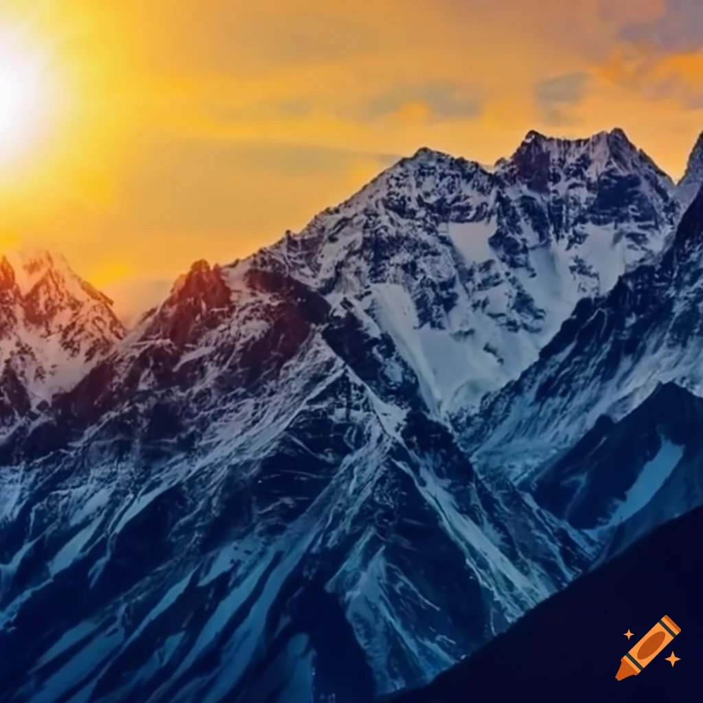 Himalayan mountains with sun rise with drizzle snow fall
