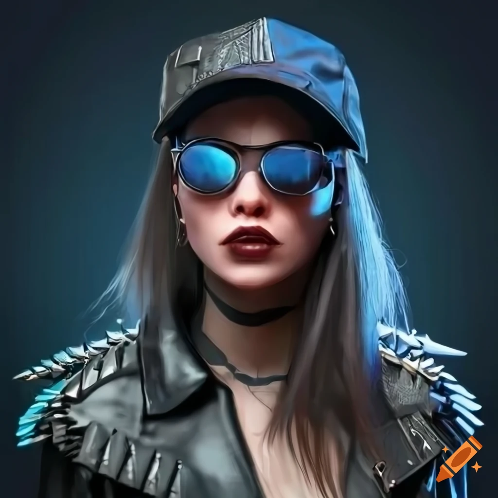 Realistic fierce cyberpunk woman wearing a backwards baseball cap ...