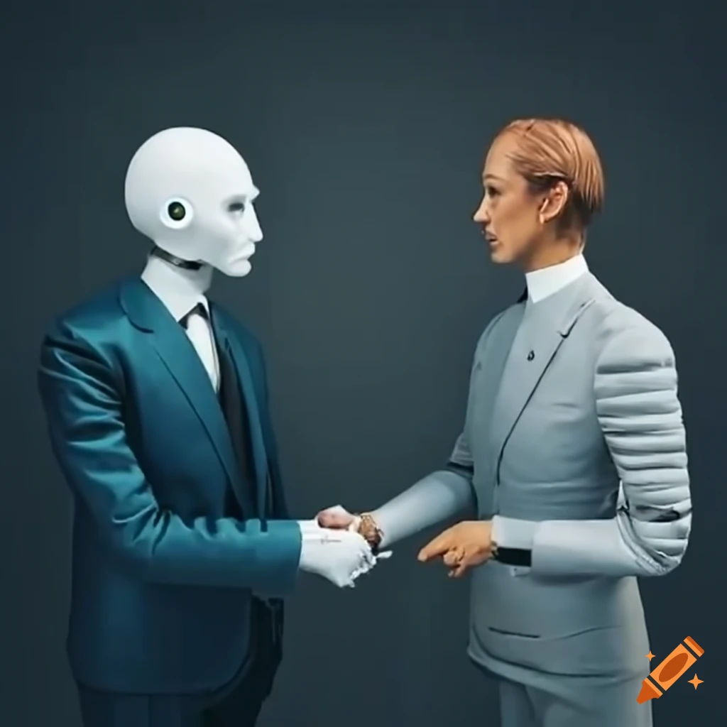 Robot diplomat giving a handshake to the presidentn on Craiyon