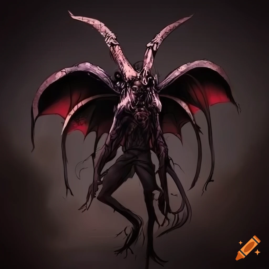 Black insect demon with a flie design , black cape and red eyes on Craiyon