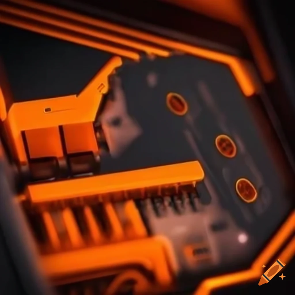 A powerful gaming orange computer from pcmod on Craiyon