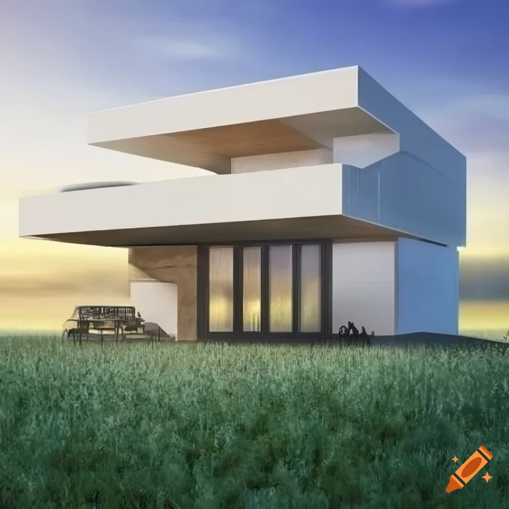 Concrete solid house concept, perspectiva, high detailed