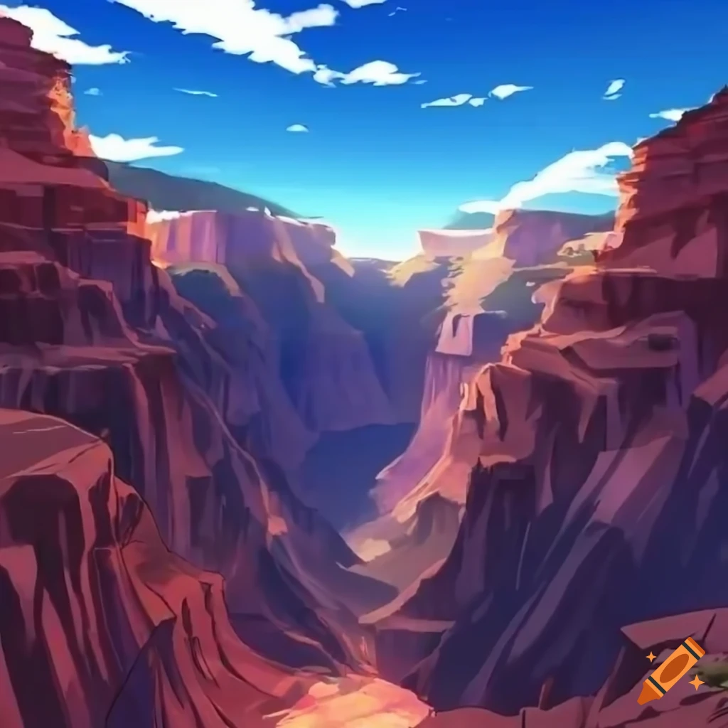 Breathtaking scenery of a canyon in anime on Craiyon