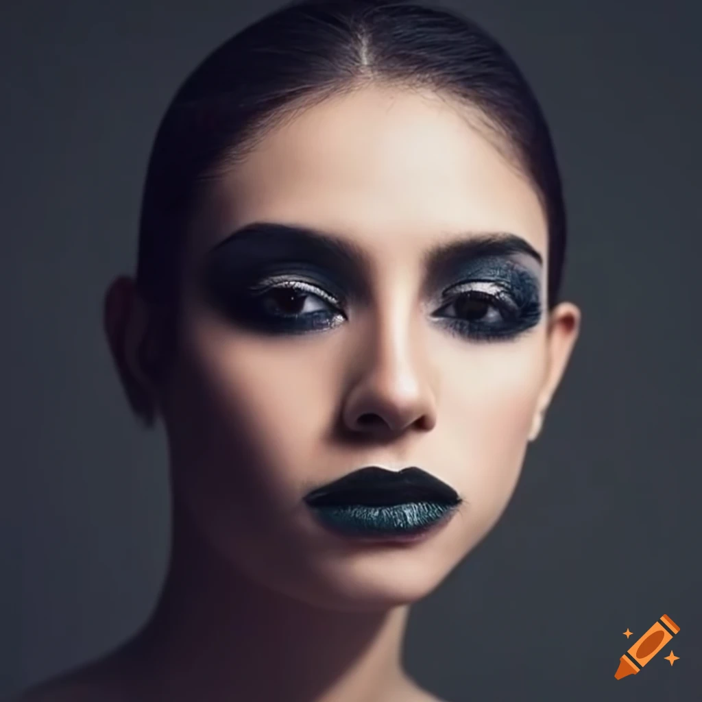 An androgynous mexican model staring into the camera with dark makeup ...