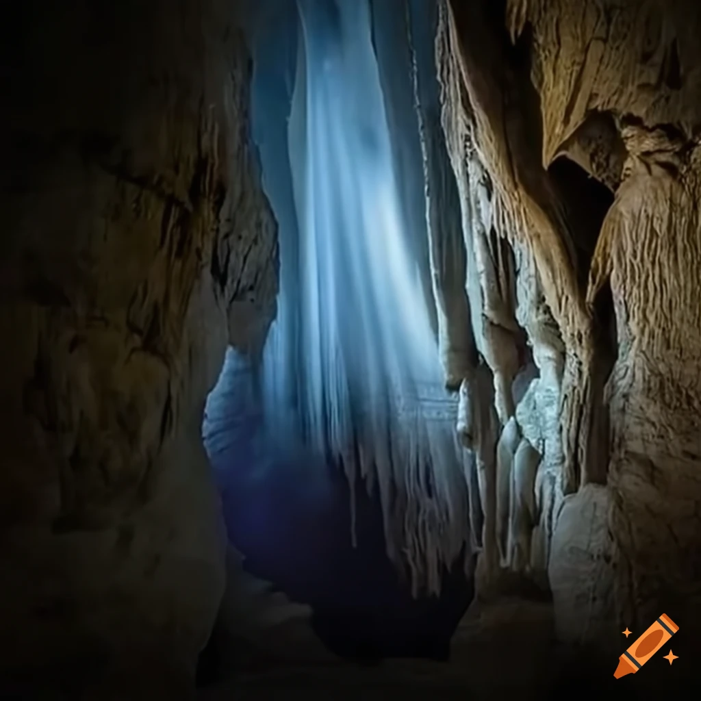 A mysterious underground cavern with stunning rock formations on Craiyon