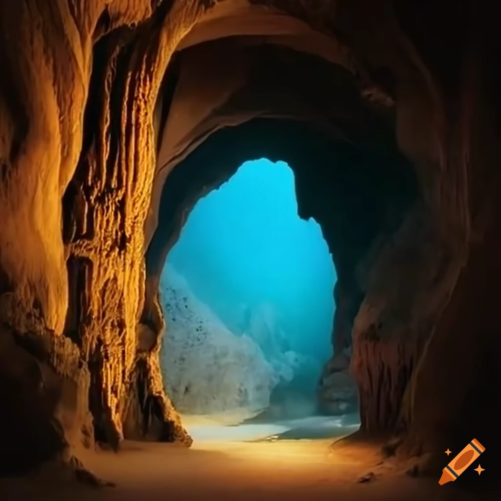 A mysterious underground cavern with stunning rock formations