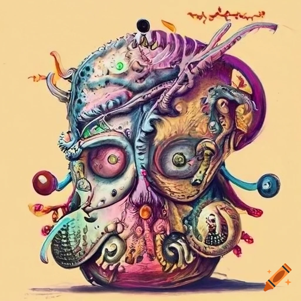 Joe fenton drawing scene decor microcosme many creatures surrealist ...