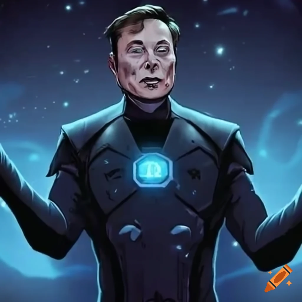 Elon musk as a high tech comic book villain, full body drawing with the ...