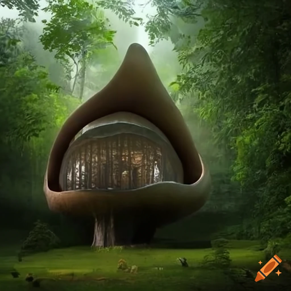 Mushroom organic architectural building form in the remote jungle on ...
