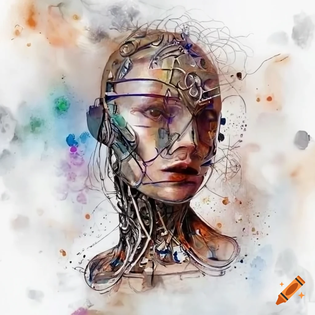 Sculpture of a futuristic cyborg with intricate wire details on Craiyon