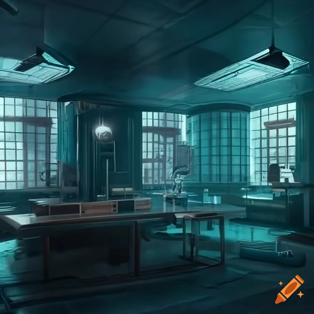 A office. In a retro futuristic enviroment. Ultra realistic. high ...