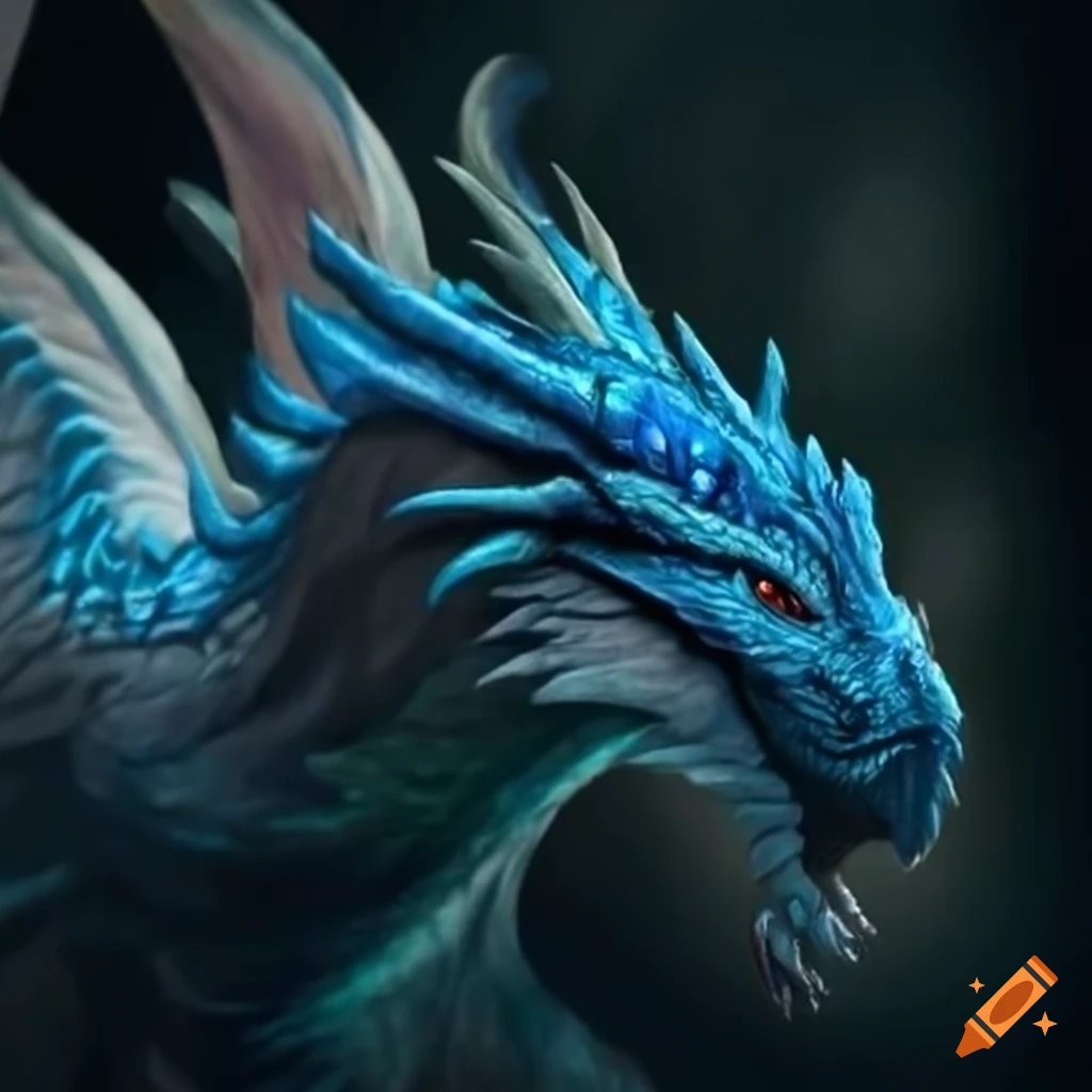 A blue and grey pixalated dragon