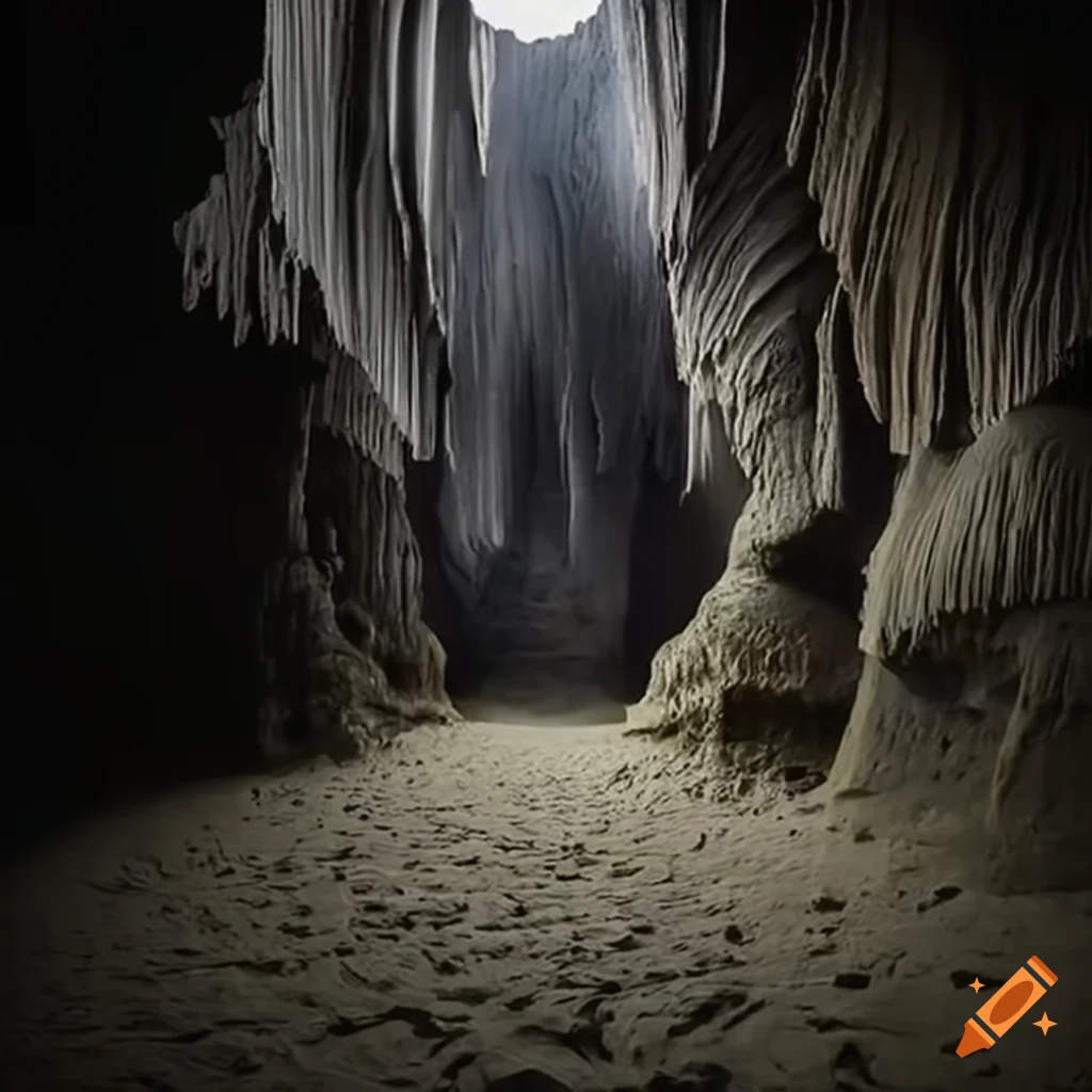 A mysterious underground cavern with stunning rock formations on Craiyon