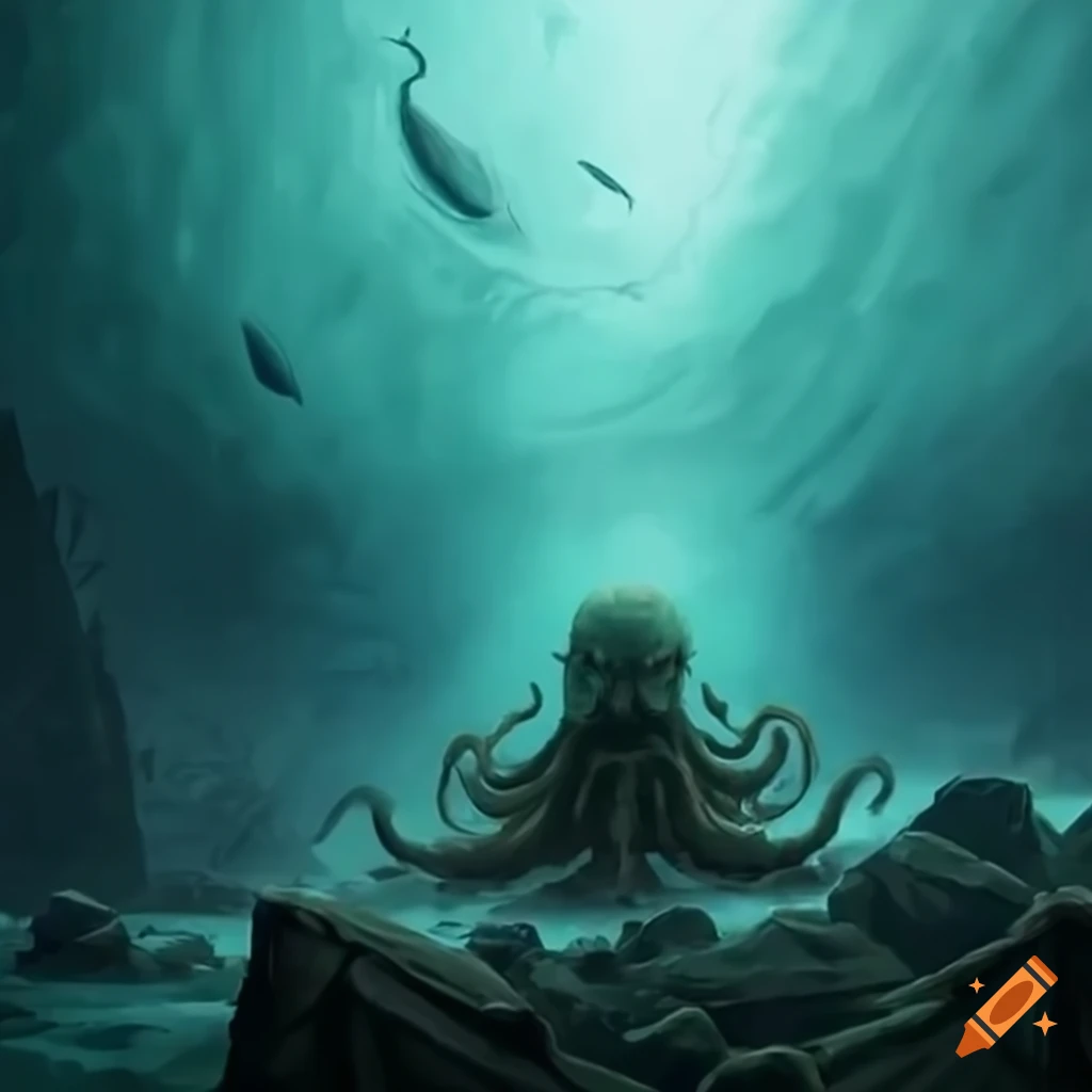 Cthulhu is waiting its time in abyss deep ocean on Craiyon