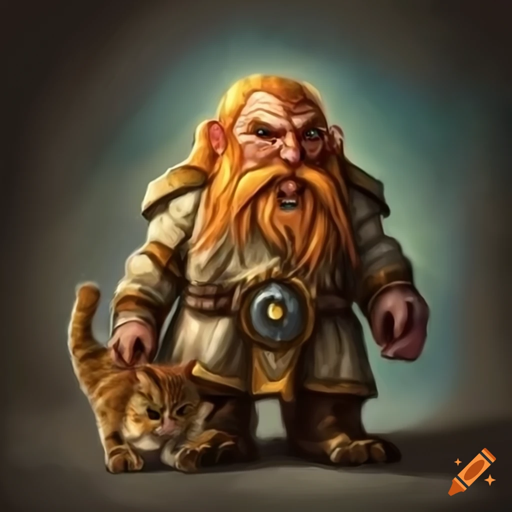 Dwarf wizard with marble skin and an orange striped cat familiar ...