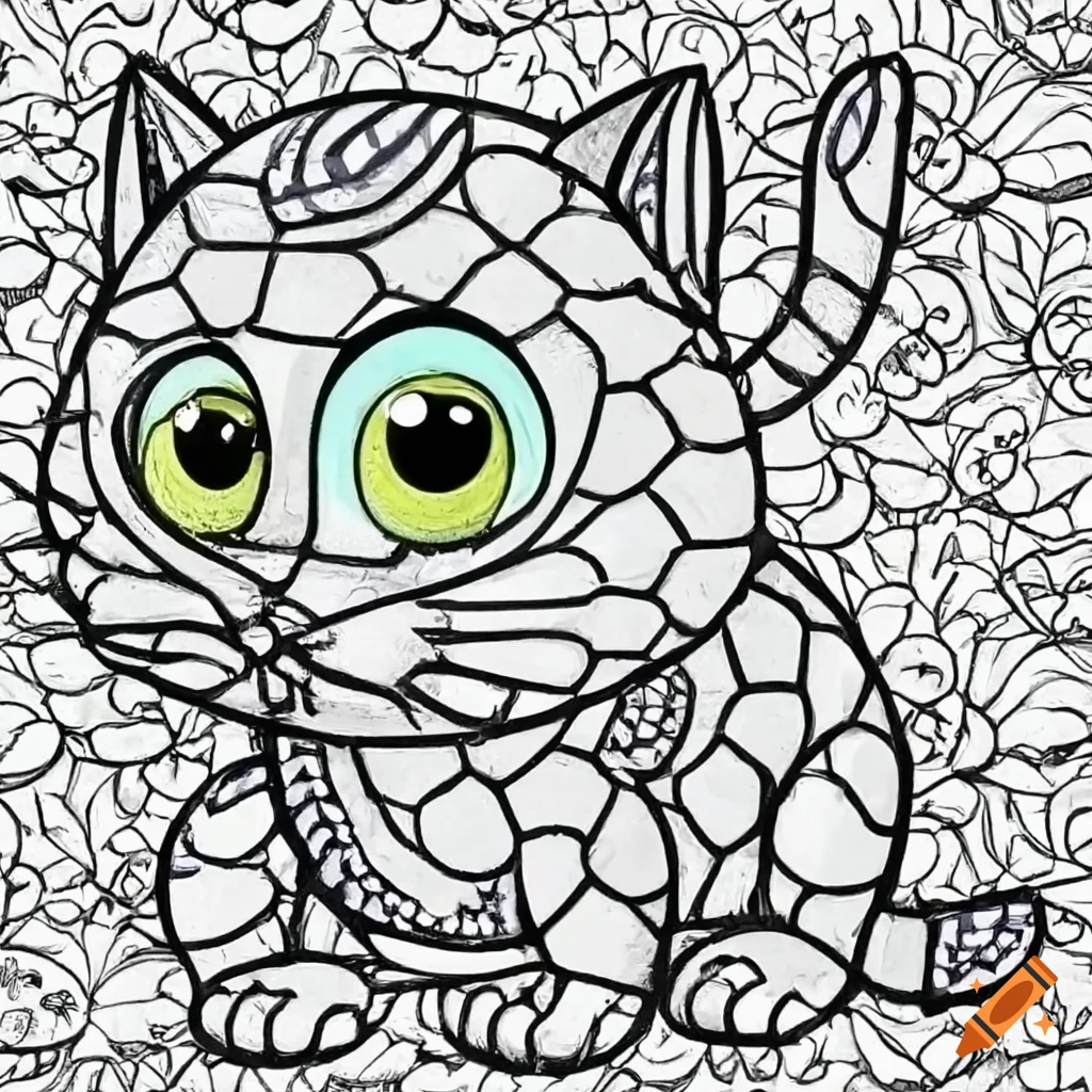 Coloring book page of a tortoise shell cat