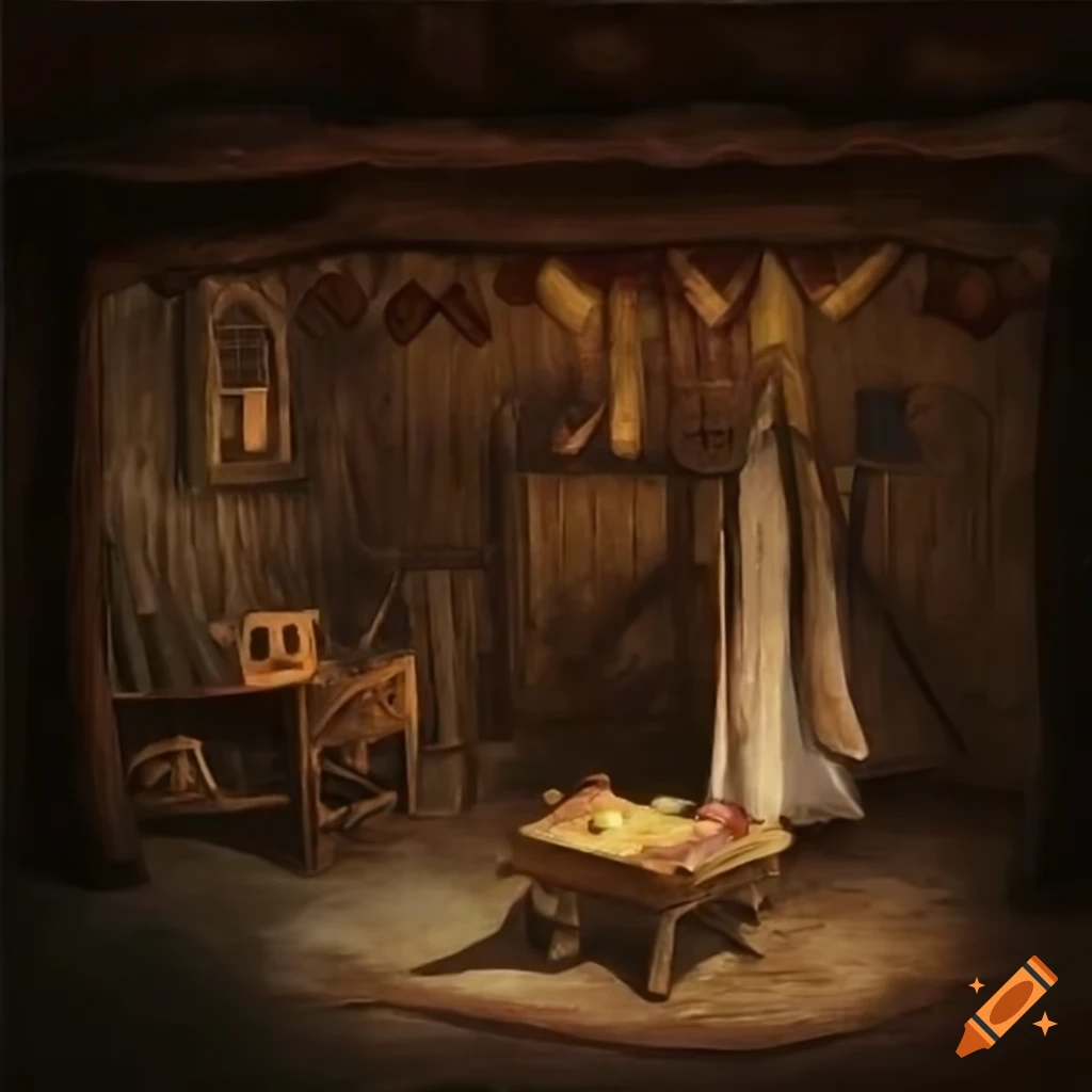 A baby crib in a medieval house on Craiyon