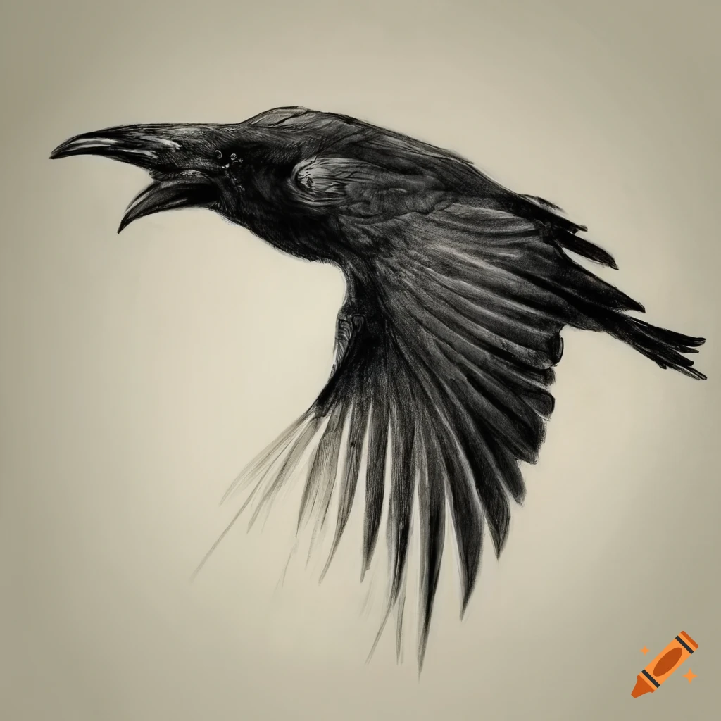 A majestic raven soaring, pencil drawing, high detail, leonardo da ...