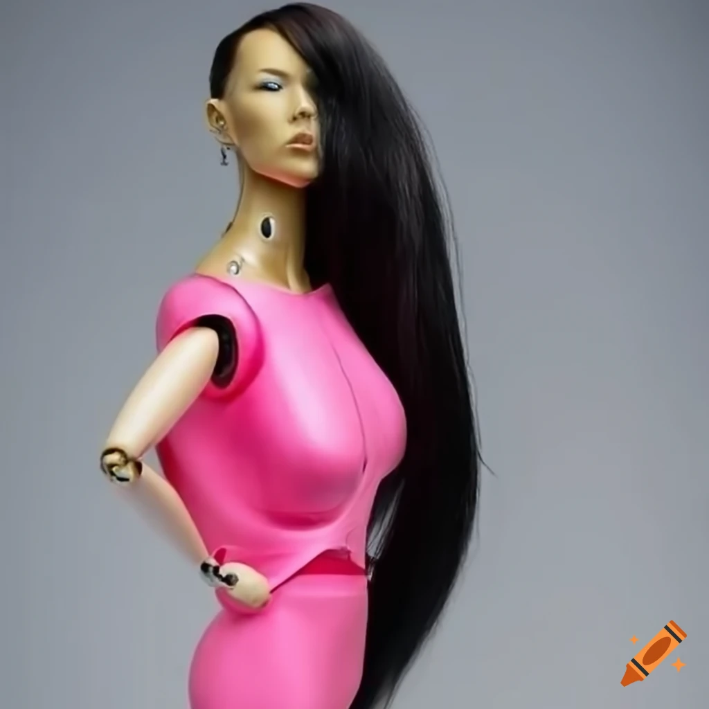 Tall black action long hair female figure body humanoid Robot fashion ...