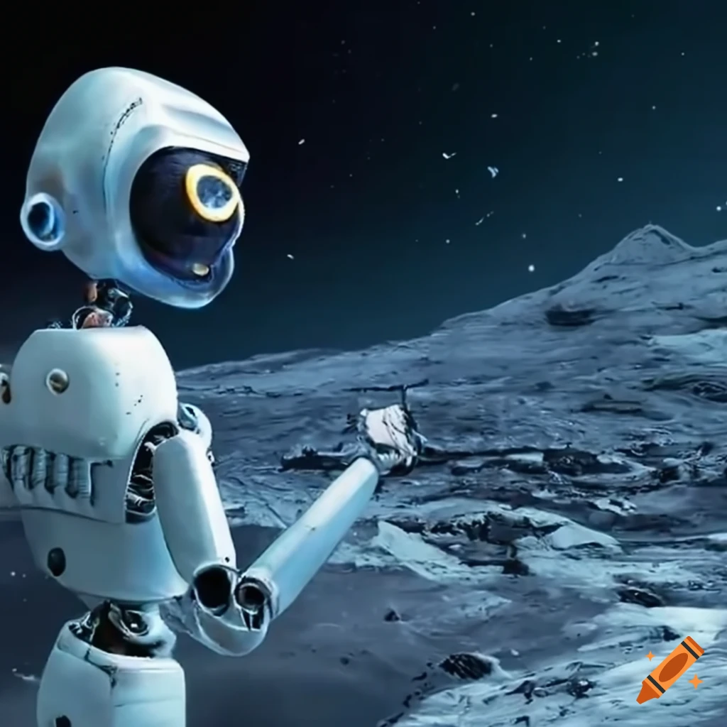 Lots of robot walk in the moon serface highly detailed