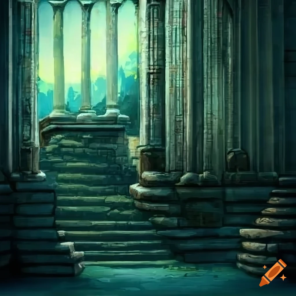 Antique ruins background for 2d rpg video games outside white column on ...