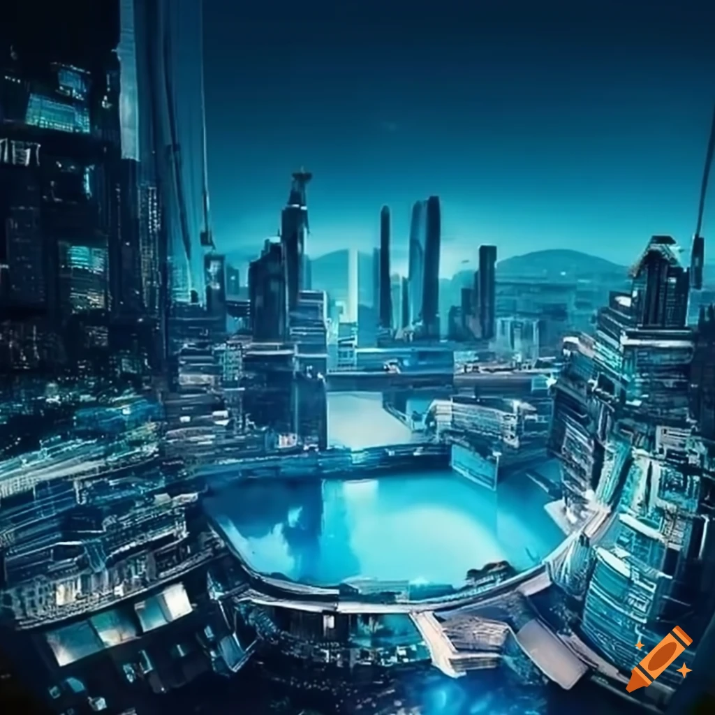 Birds-eye view, futuristic city