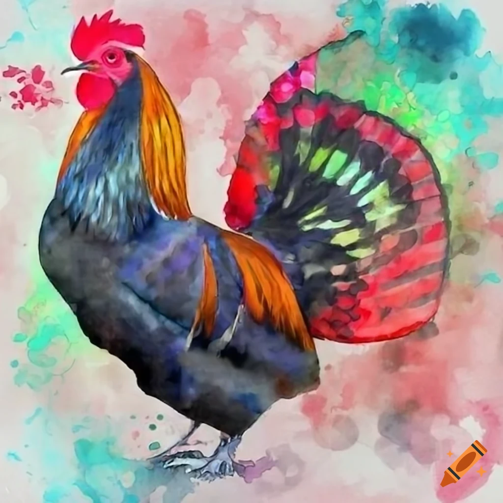 Red black chicken with chinese fan