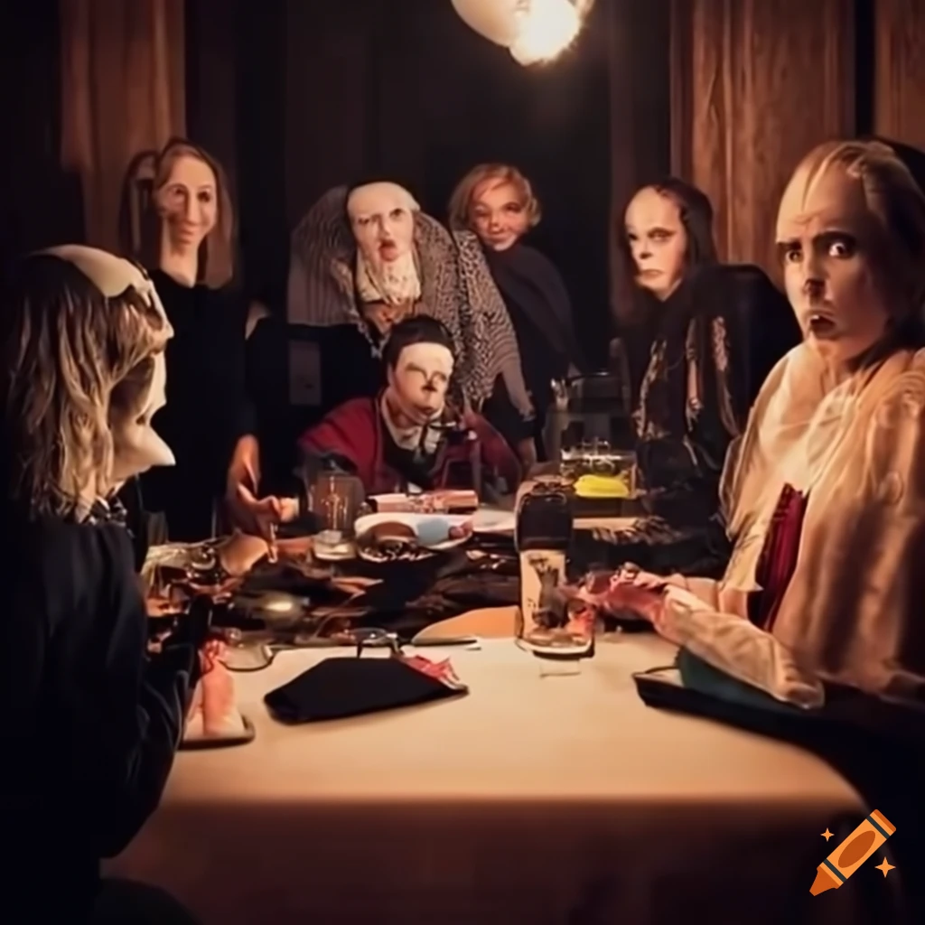 Famous horror movie characters sitting at a table doing a podcast on ...