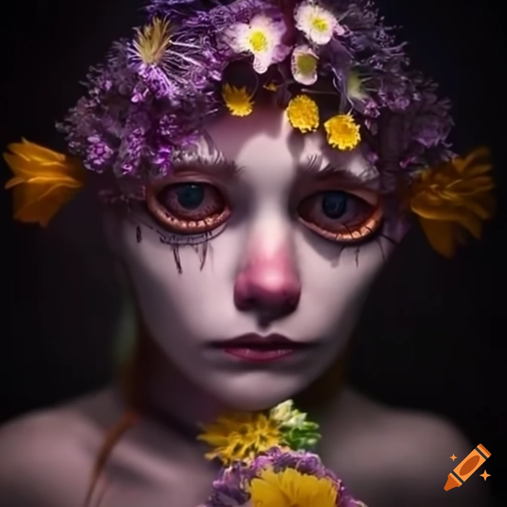 Extraterrestrial cat human with flowers