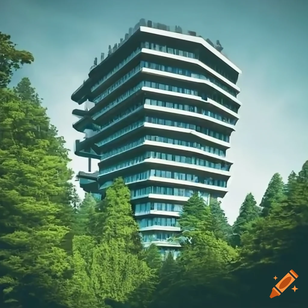 A huge multi-storey building in the forest