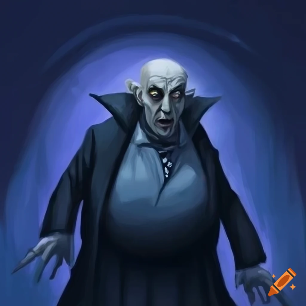 Fat bald male grey-skinned nosferatu wearing formal fantasy robes with ...
