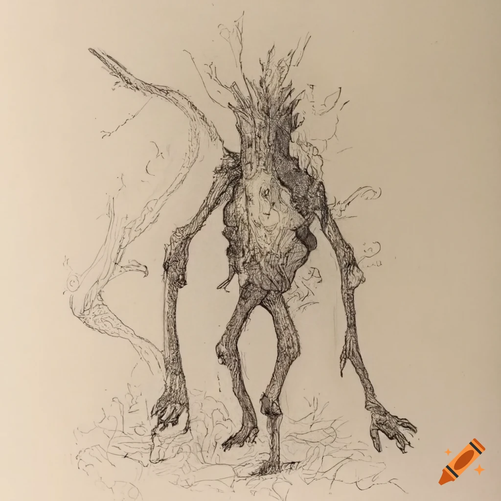 A bipedal creature made entirely of twigs, wielding a shortbow, in the ...