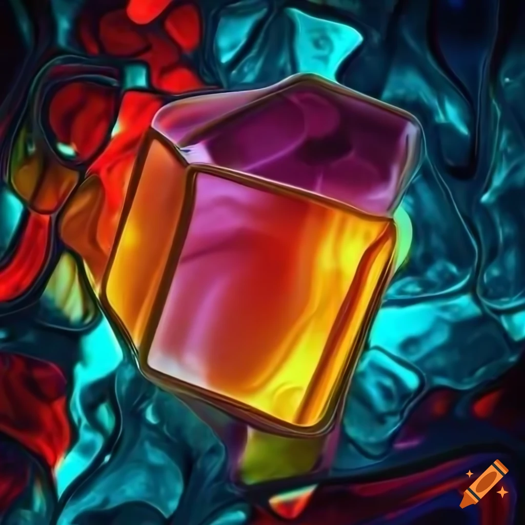 Cubical shaped fruity ice glassmorphism rendering popping flat lay ...